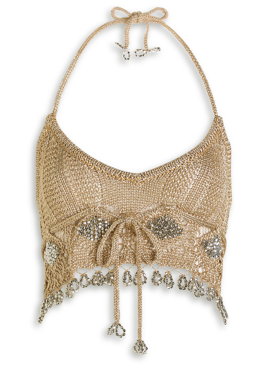 Rabanne Bead-embellished Metallic Crochet Crop top Gold Paco Rabanne