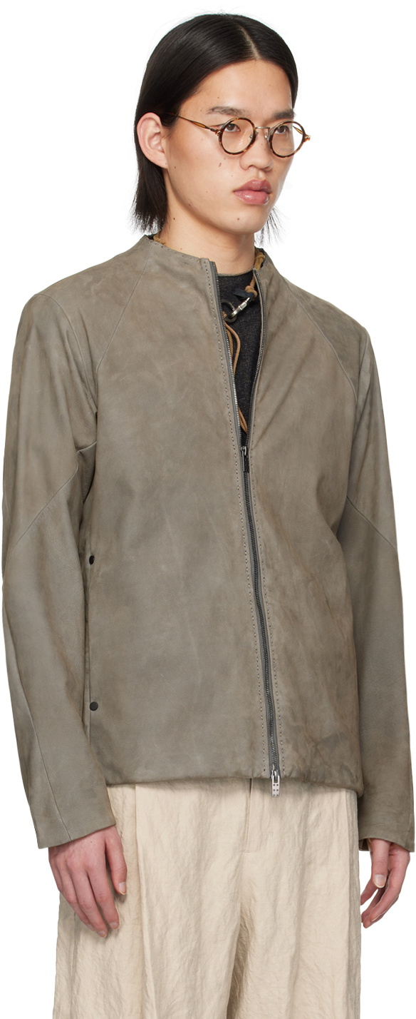 DEVOA Gray Paneled Leather Jacket