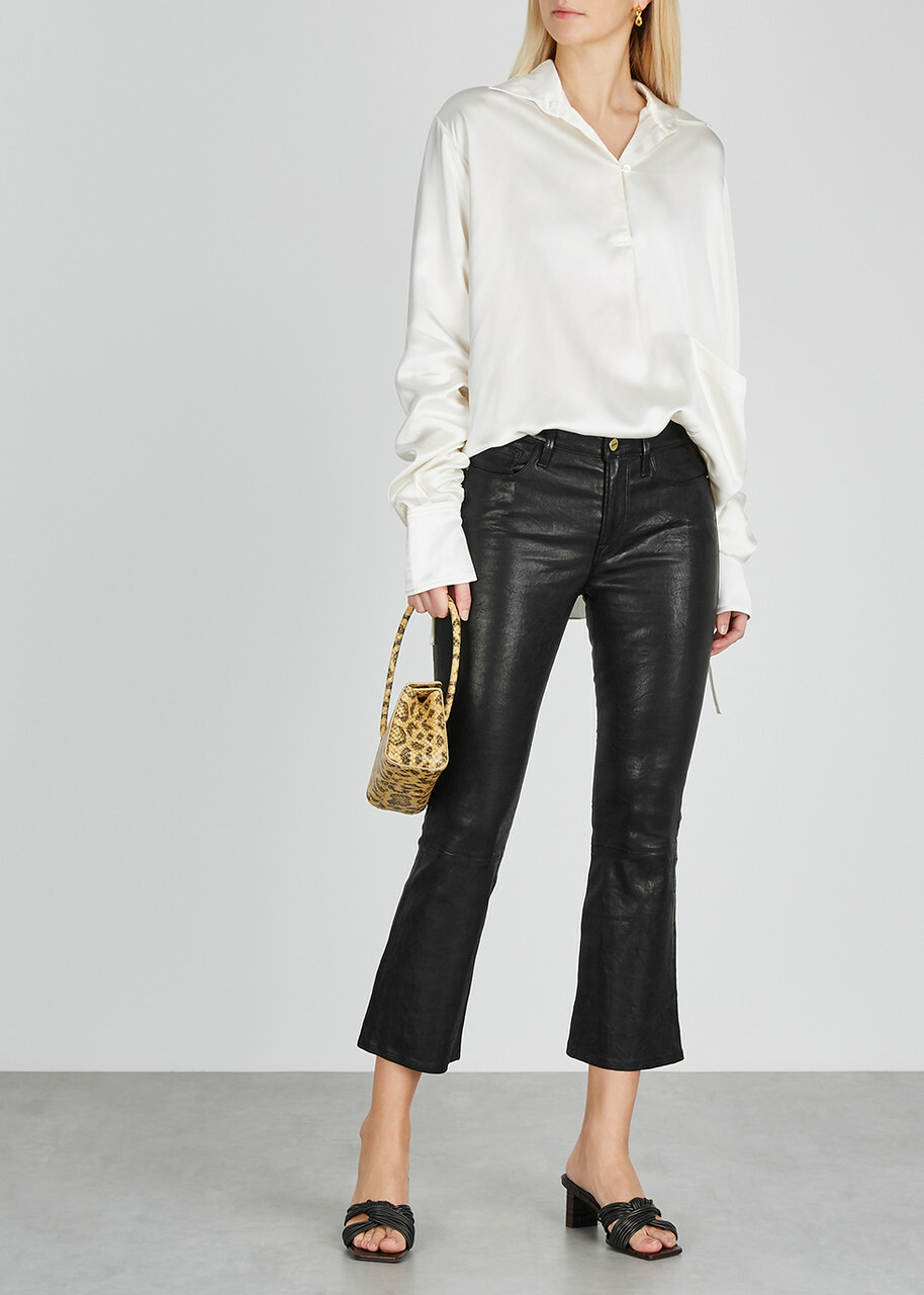 Frame Le Crop Mini Boot Leather Jeans Black Frame Denim