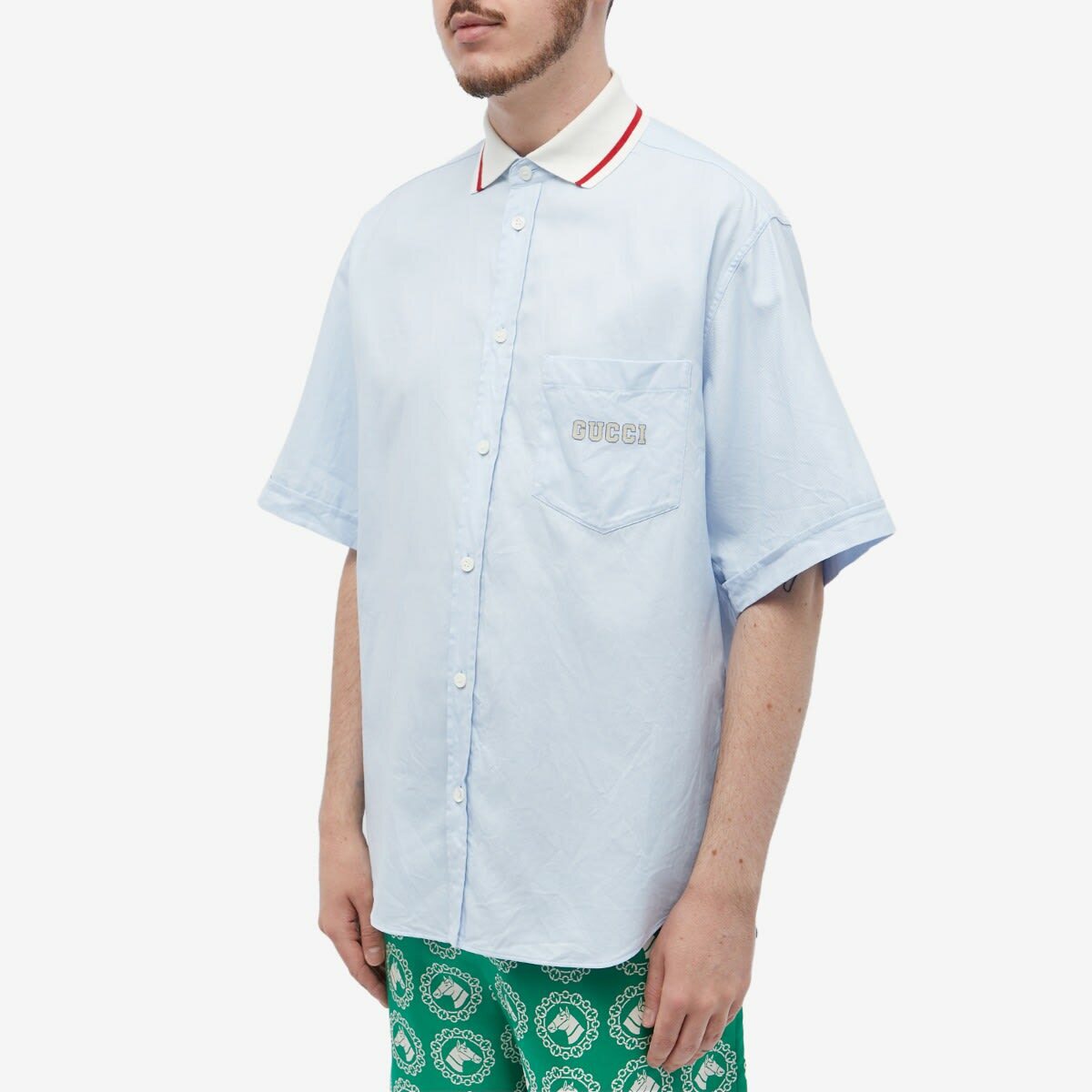 Gucci Men's Pique Collar Logo Short Sleeve Shirt in Sky Blue Gucci