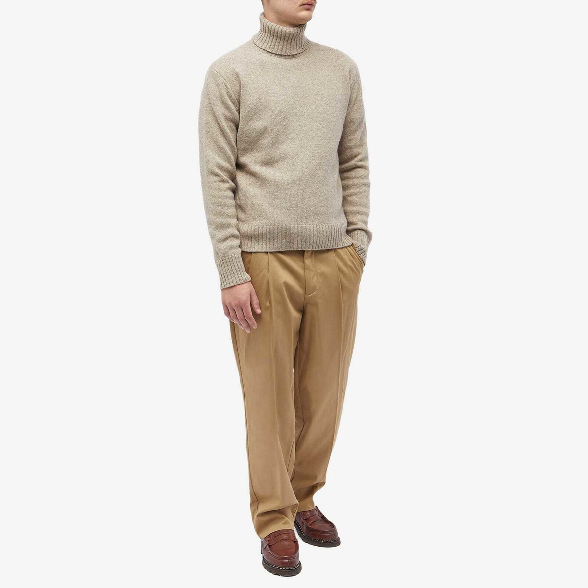 Universal Works Men's Eco Wool Roll Neck Knit in Oatmeal Universal Works