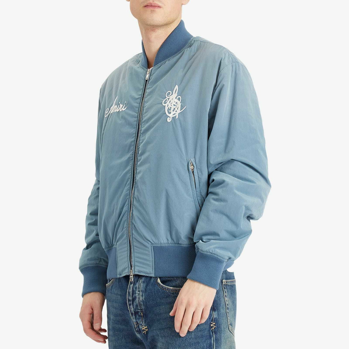 AMIRI Men's Saturday Night Bomber Jacket in Vintage Blue Amiri