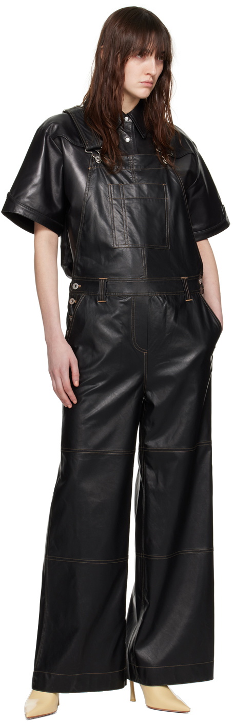 Stand Studio Black Vanna Faux-Leather Overalls Stand Studio