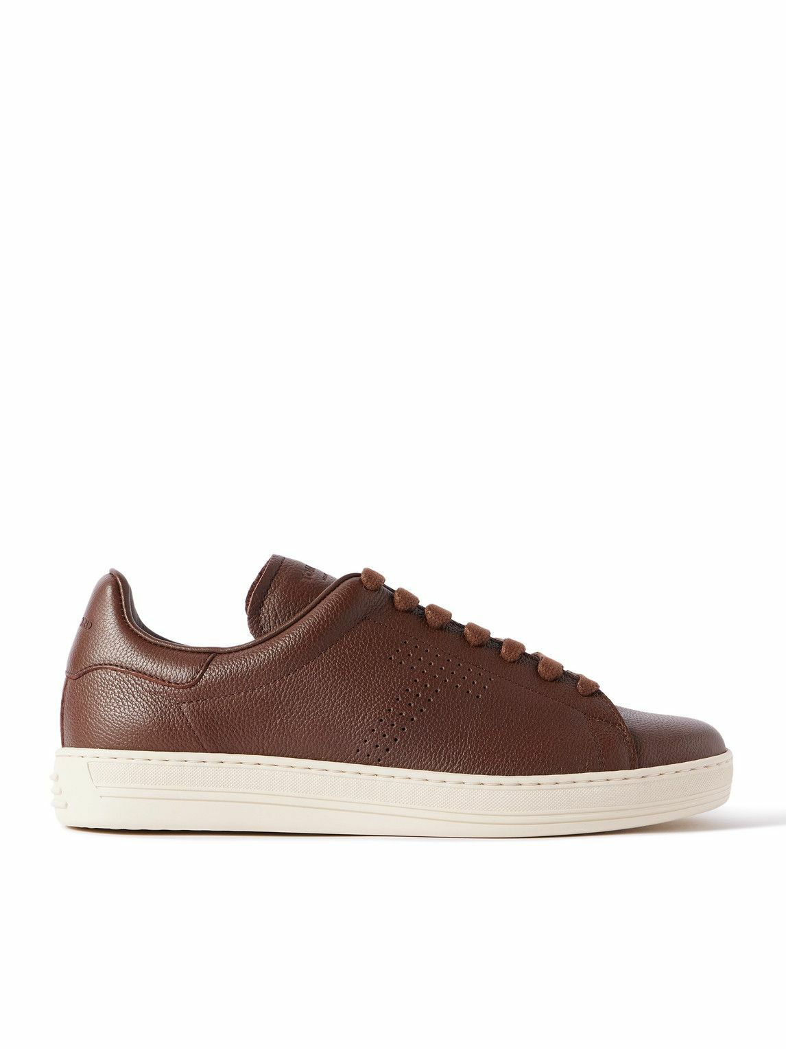TOM FORD - Warwick Perforated Full-Grain Leather Sneakers - Brown TOM FORD