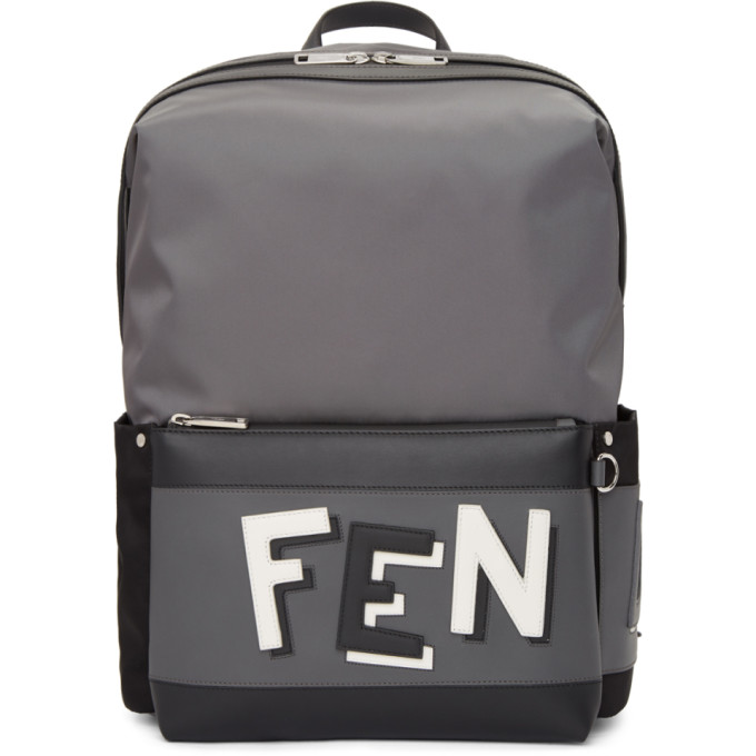 Fendi Grey and Black Nylon Backpack Fendi