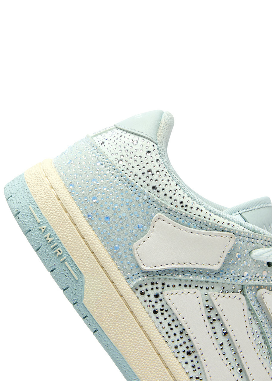 Amiri Skel Crystal-embellished Leather Sneakers Light Blue Amiri