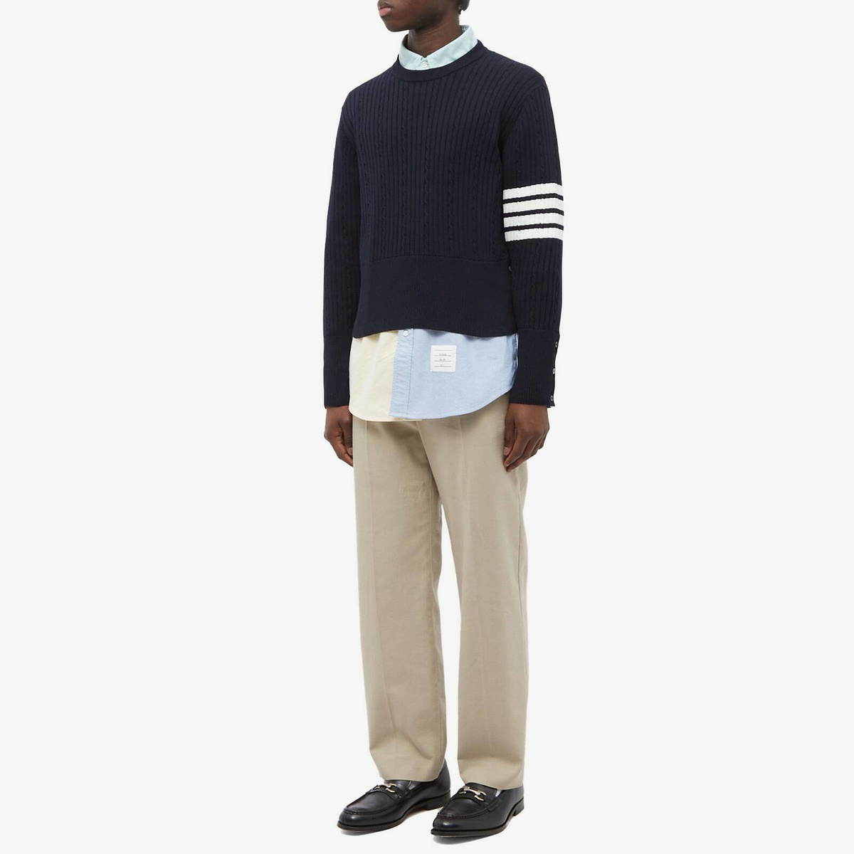 Thom Browne Men's Engineered Stripe Cable Knit in Navy Thom Browne