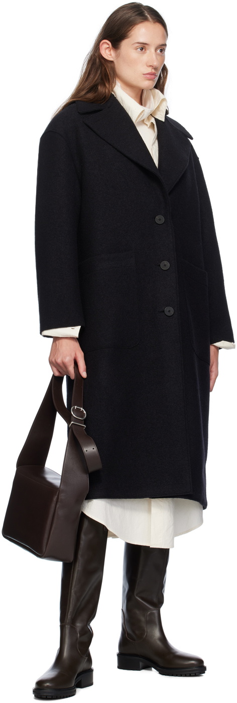 Harris Wharf London Black Boiled Wool Greatcoat Harris Wharf London