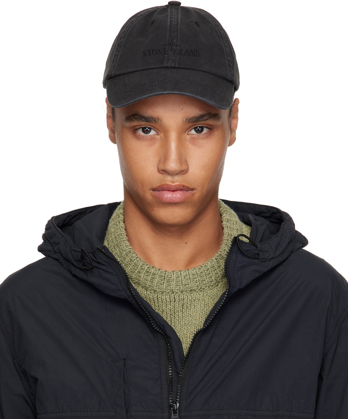 Stone Island Black Brushed Cotton Gabardine Cap Stone Island