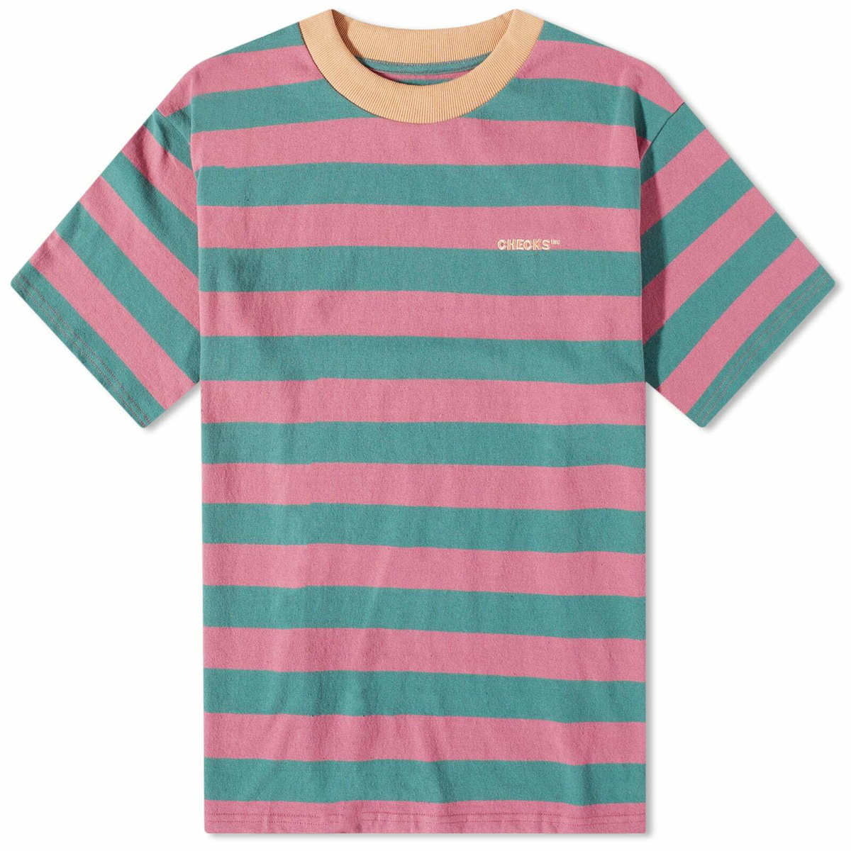 Checks Downtown Men's Striped T-Shirt in Rose/Teal Checks Downtown