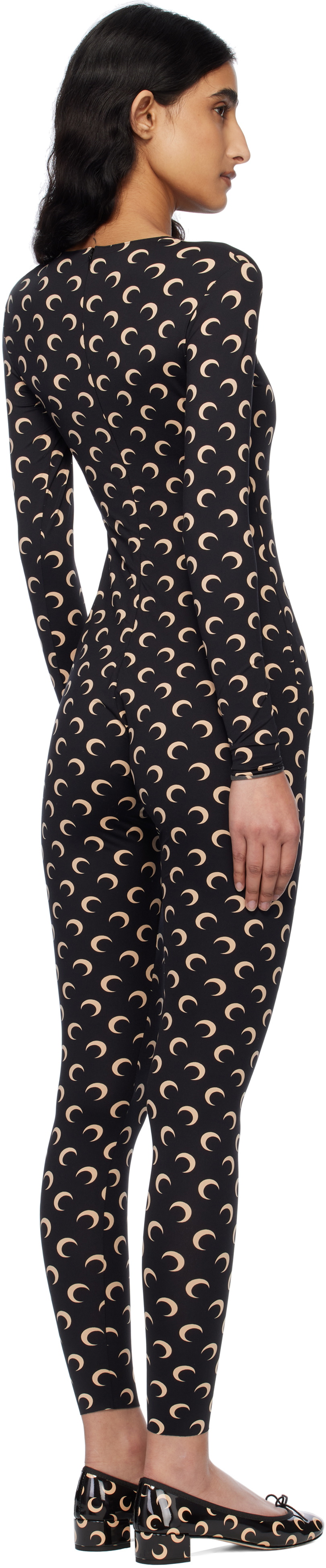 Marine Serre Black & Beige Recycled Jersey Moon Catsuit Marine Serre