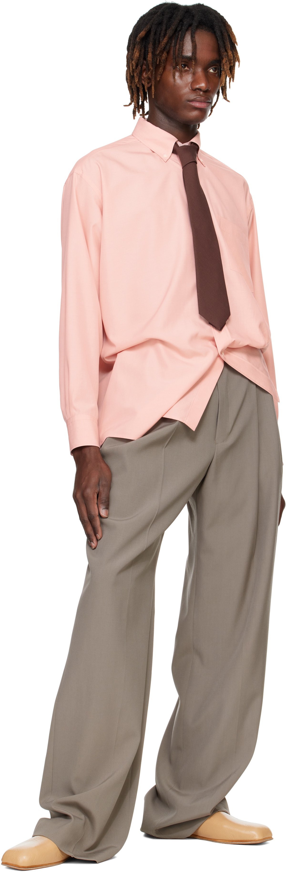 AURALEE Burgundy Wool Kid Mohair Hop Sack Tie Auralee