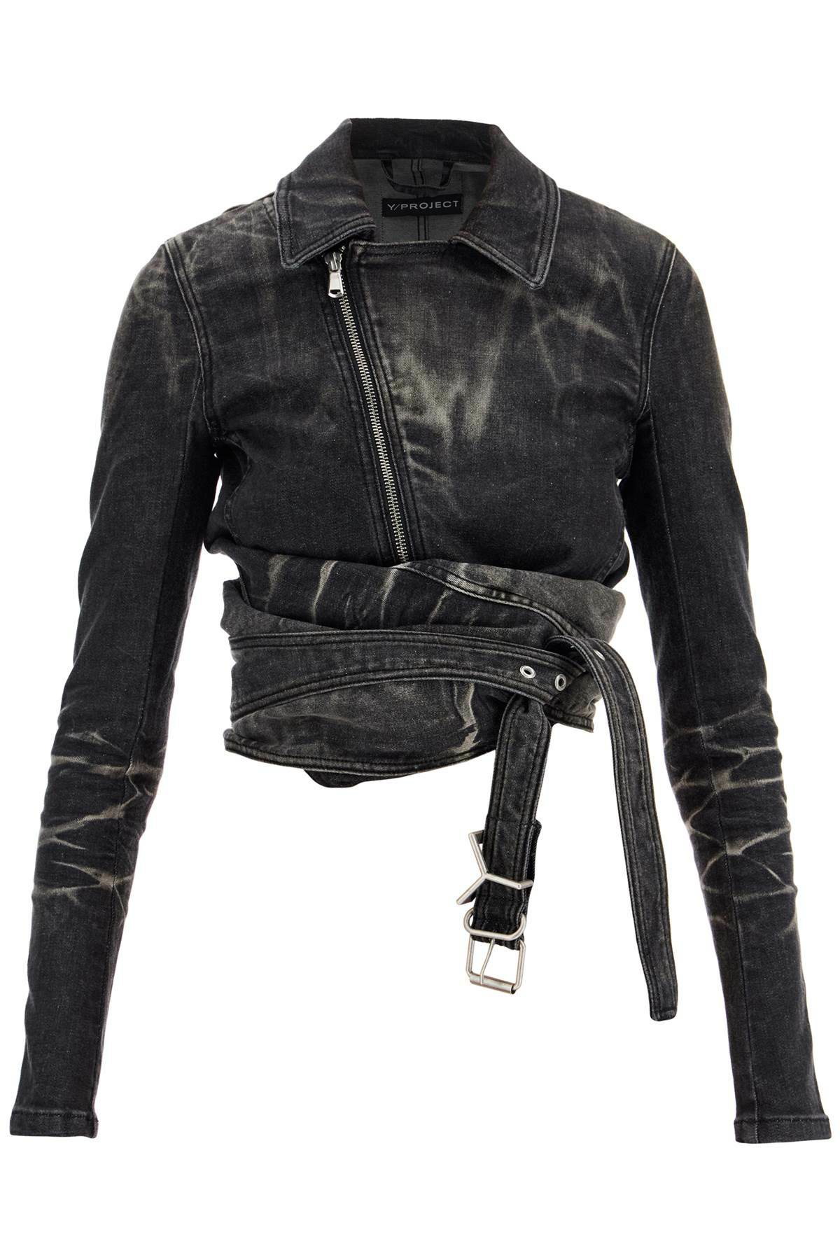 Y PROJECT denim jacket with criss-cross belt Black Y/Project