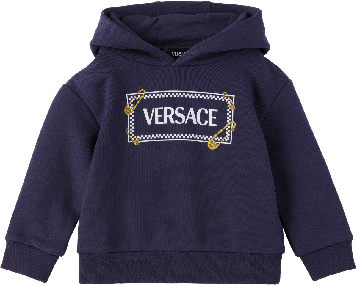 Versace Baby Navy Safety Pin Logo Hoodie Versace