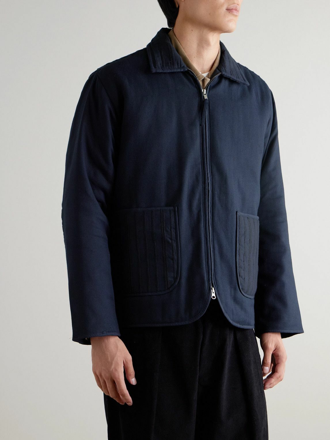 Kardo - Amardeep Embroidered Cotton-Herringbone Jacket - Blue Kardo