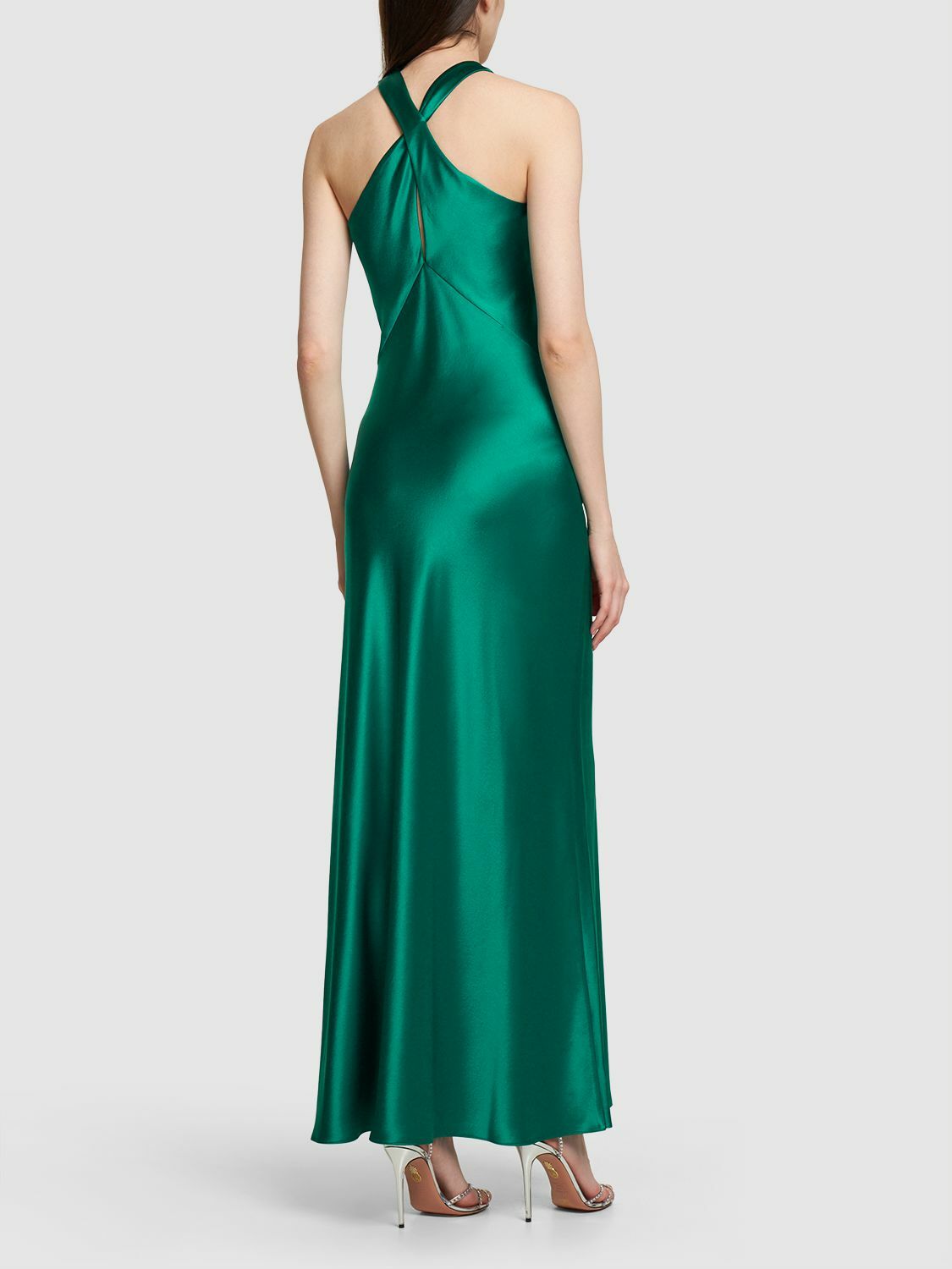 GALVAN - Evelyn Cross Neck Satin Long Dress Galvan
