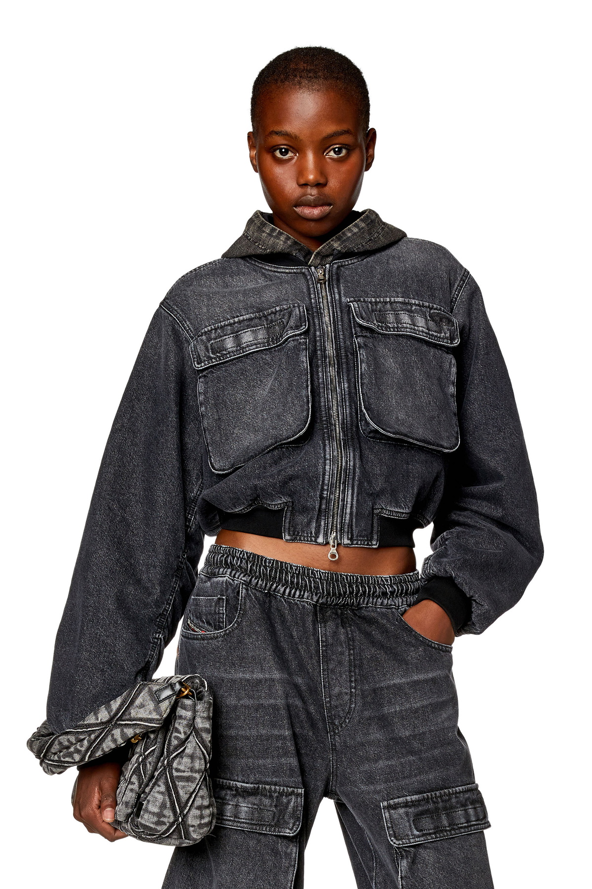 Diesel Cropped jacket in fix denim - Denim Jackets Womens in Black Diesel