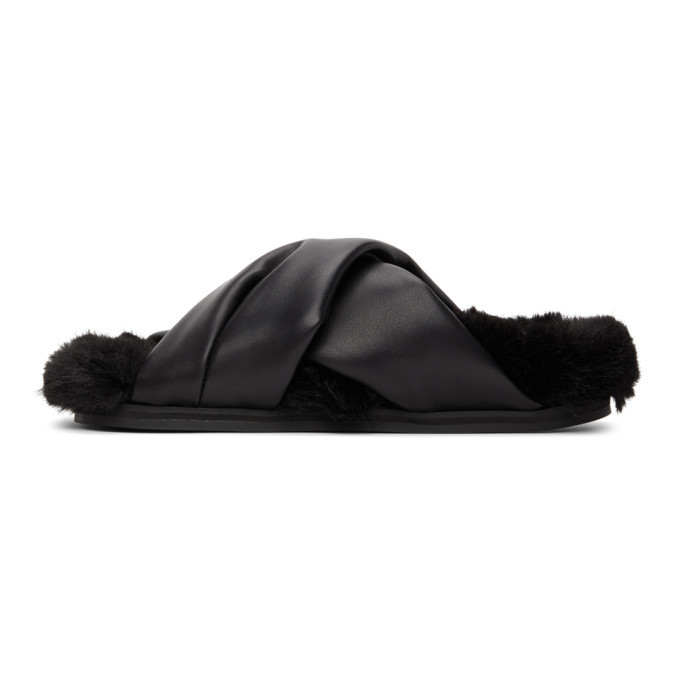 Simone Rocha Black Faux Fur Flat Sandals Simone Rocha