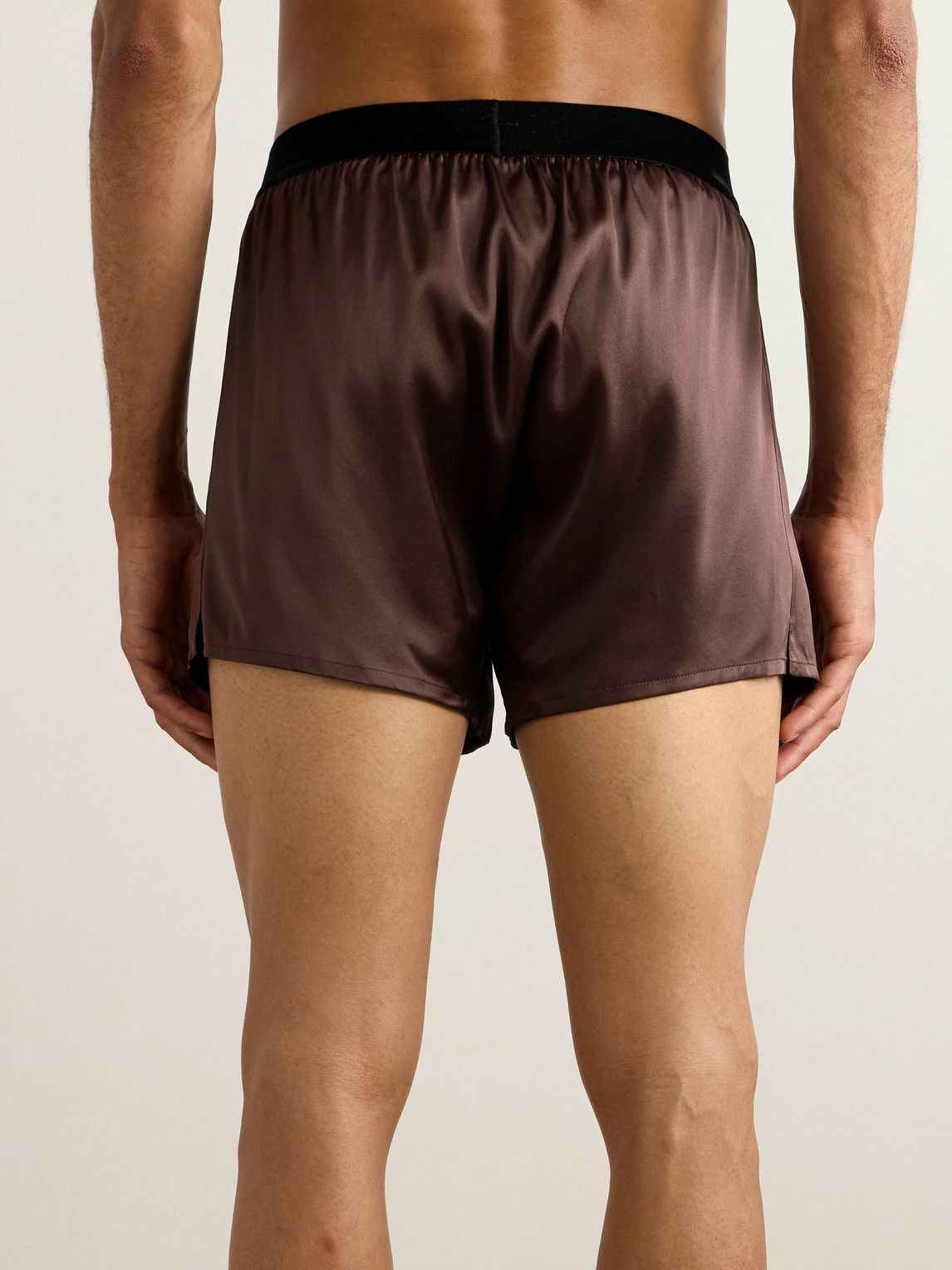 TOM FORD - Velvet-Trimmed Stretch-Silk Satin Boxer Shorts - Red TOM FORD