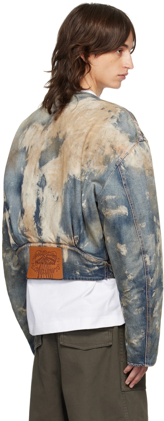 Acne Studios Blue & Tan Cropped Denim Jacket Acne Studios