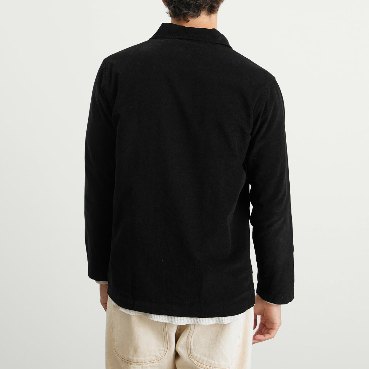 Universal Works Men's Fine Cord Bakers Overshirt in Black Universal Works