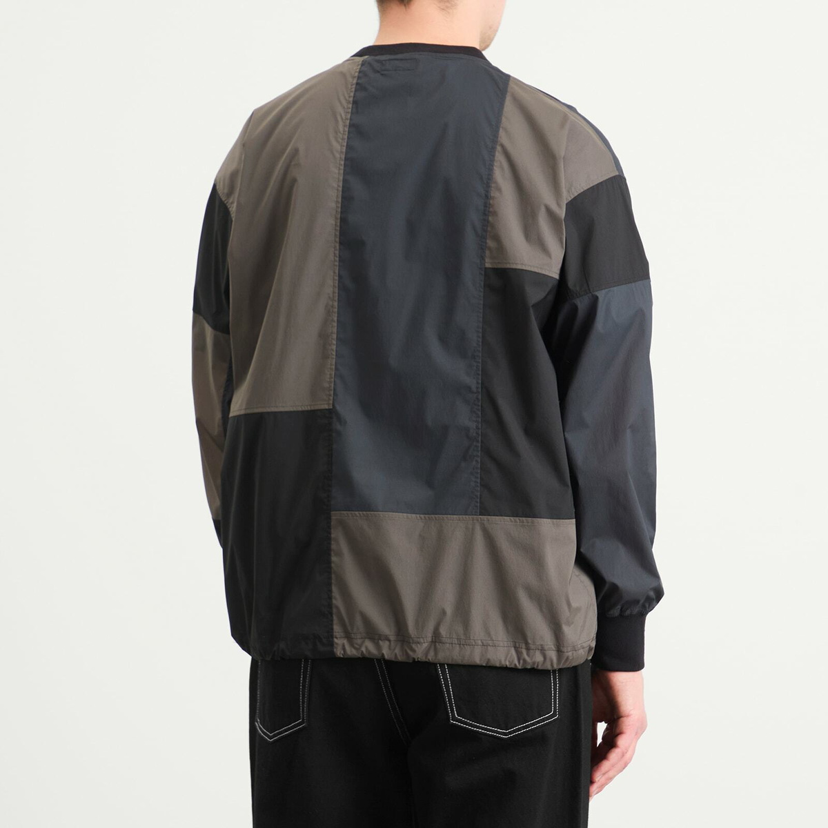 BEAMS Men's Patchwork Crew Neck in Black Beams Boy