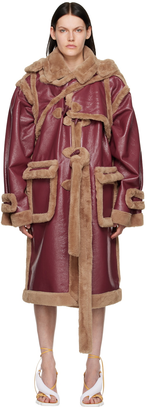 Ottolinger Burgundy Wrap Faux-Leather Coat Ottolinger