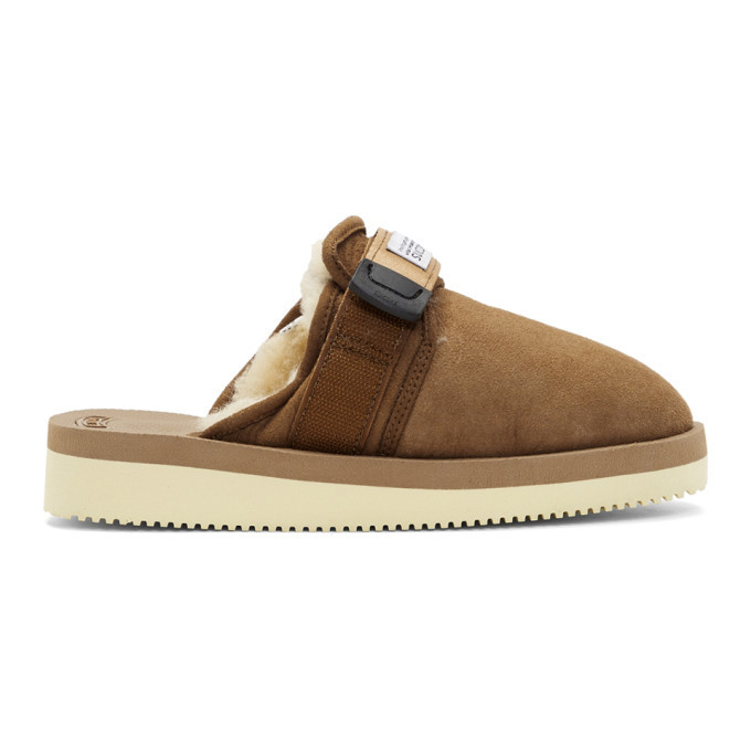 Suicoke Brown Suede and Shearling Zavo Slippers Suicoke