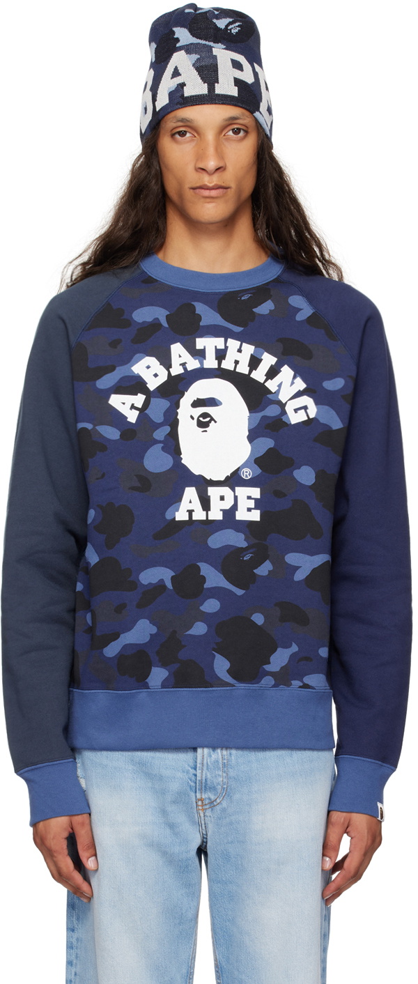 BAPE Navy Color Camo College Sweatshirt A Bathing Ape