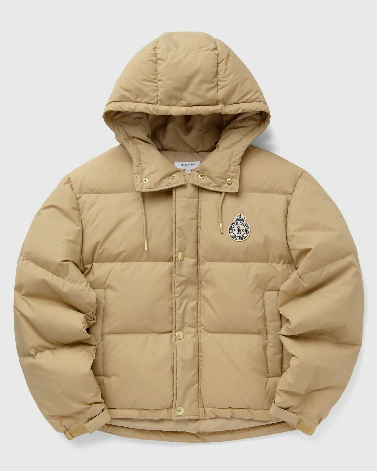 Sporty & Rich Crown Logo Hooded Puffer Jacket Brown Womens Down ...