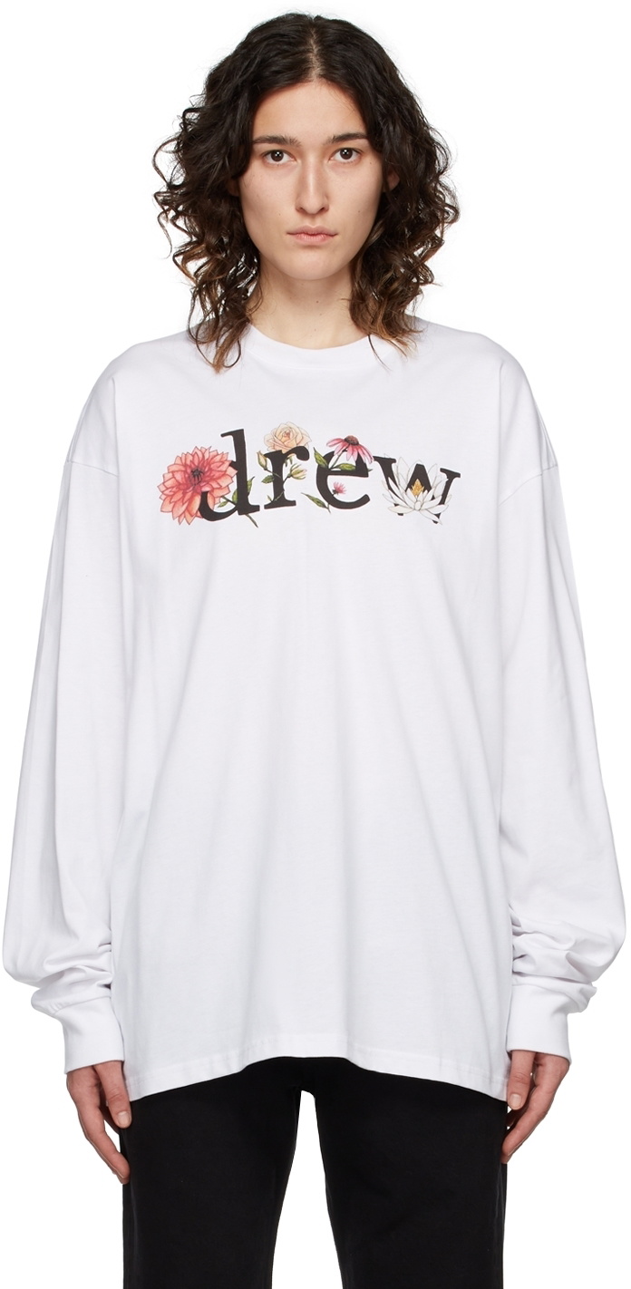drew house SSENSE Exclusive White Floral Drew Long Sleeve T-Shirt drew ...