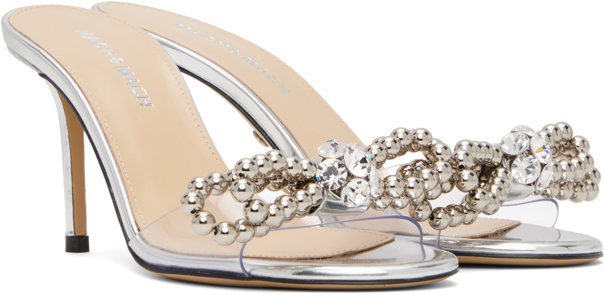 MACH & MACH Silver Stud Bow Mules MACH & MACH