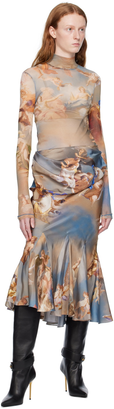 Balmain Blue Printed Midi Skirt Balmain