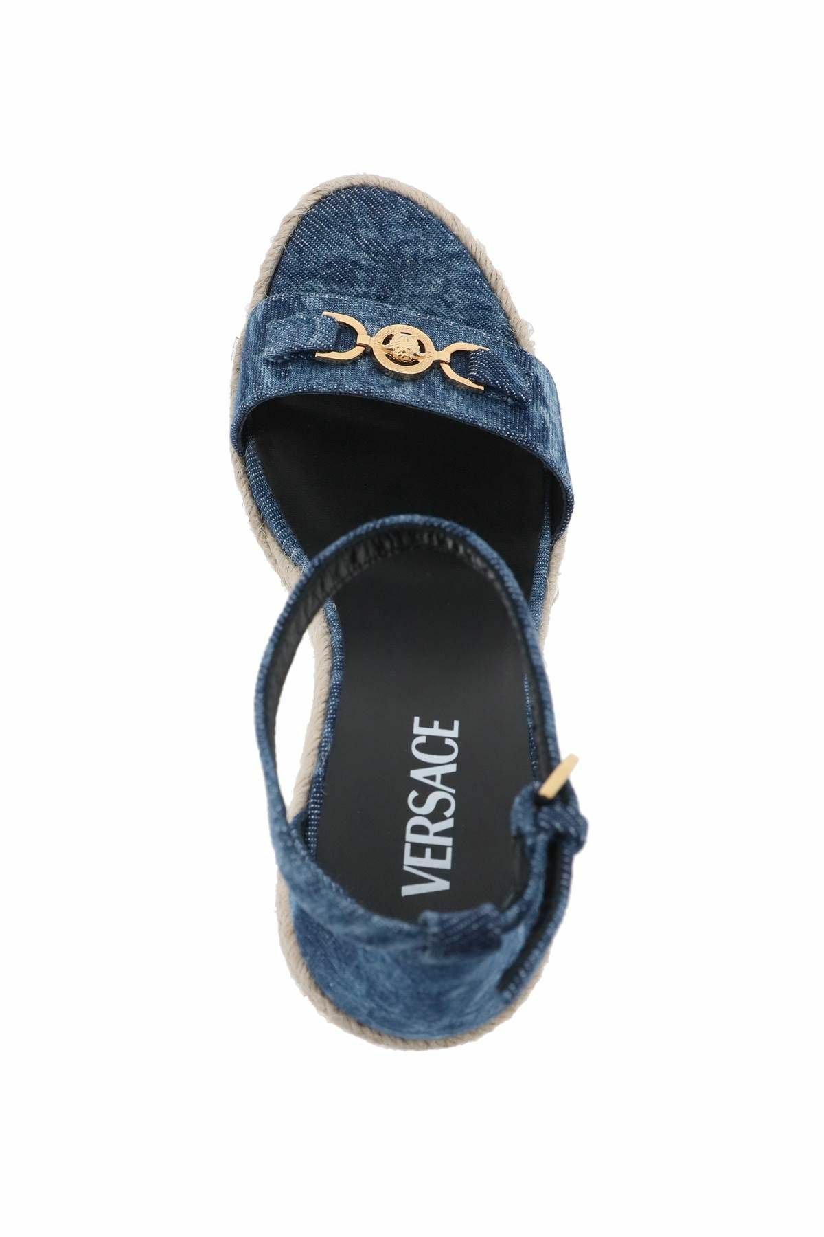 VERSACE denim barocco wedge sandals Blue Versace