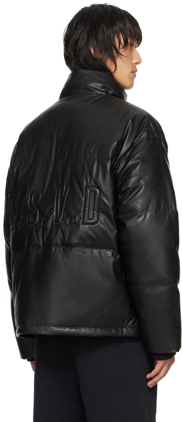 Izzue Black Quilted Faux-Leather Down Jacket Izzue