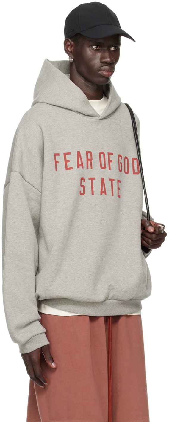 Fear of God ESSENTIALS Gray Printed Logo Hoodie Fear Of God Essentials
