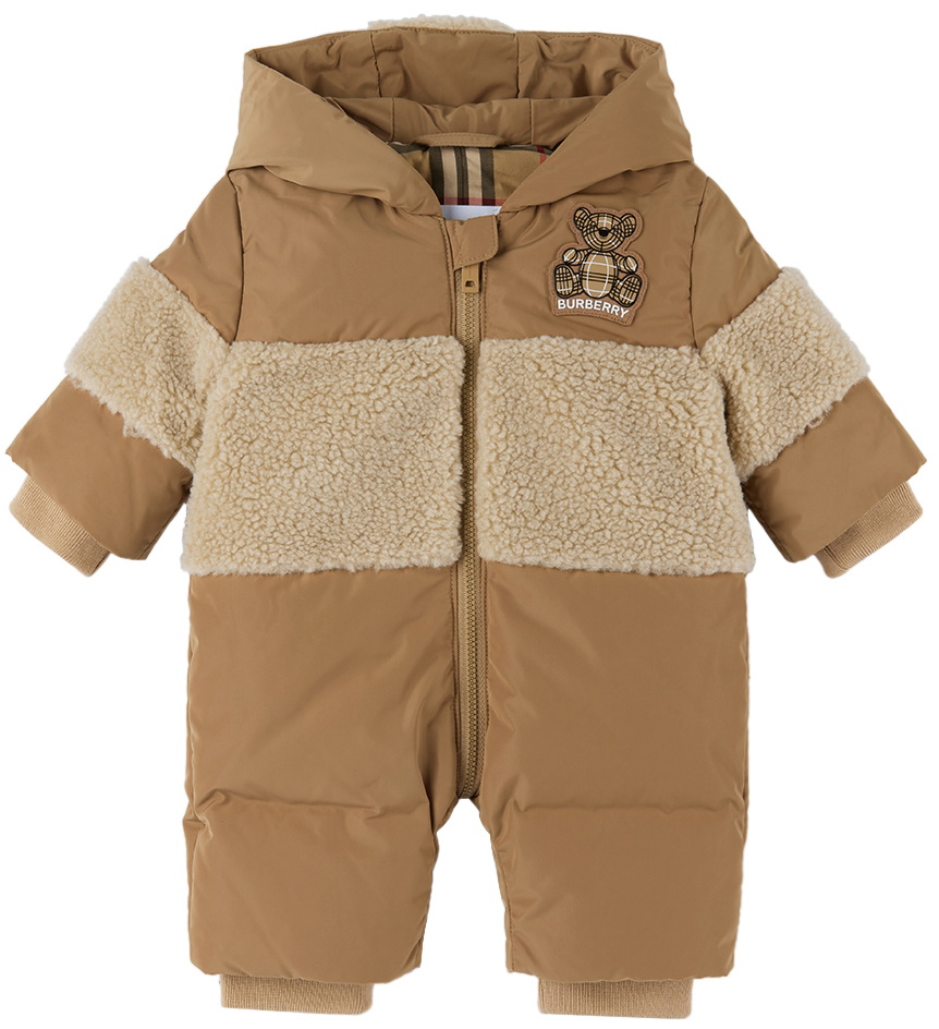 Burberry Baby Beige Down Thomas Bear Appliqué Snowsuit Burberry