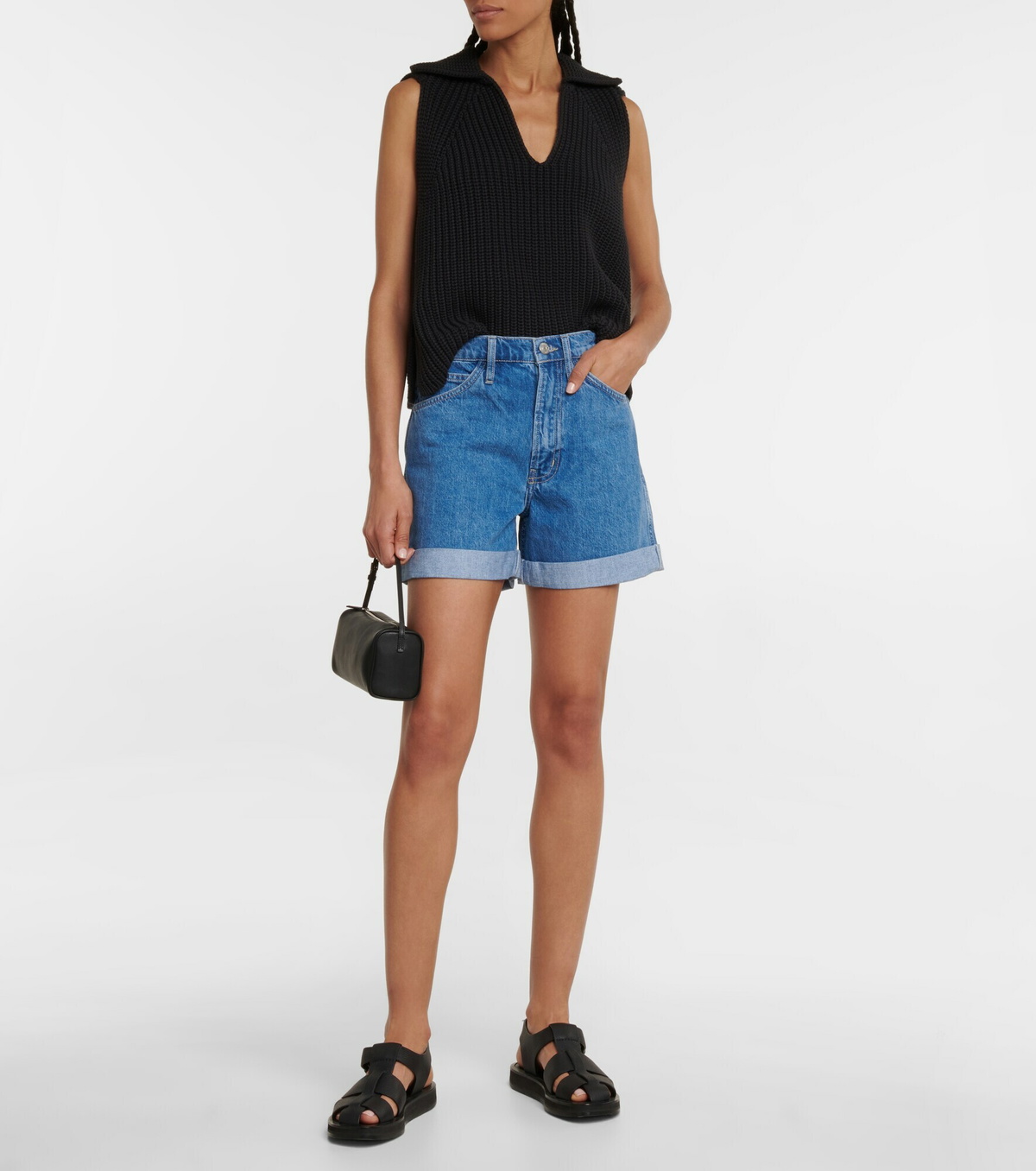 Frame - High-rise cuffed denim shorts Frame Denim