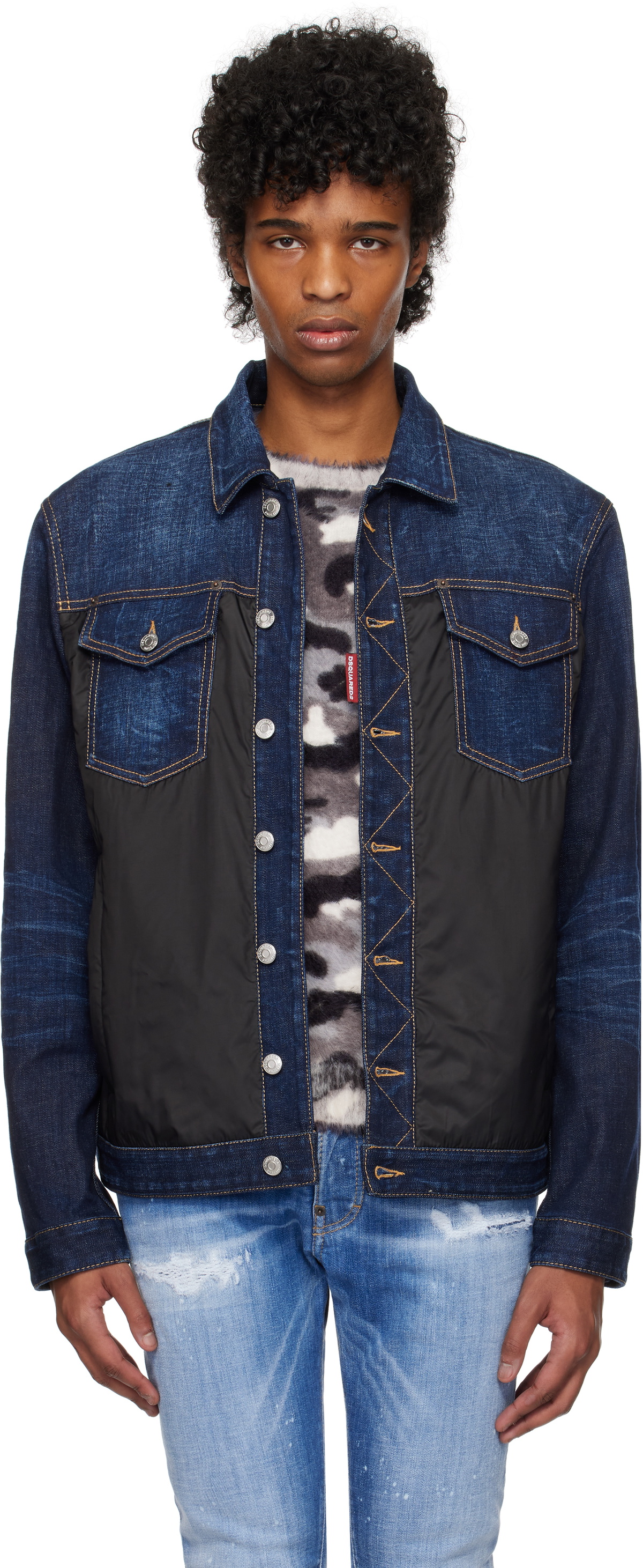 Dsquared2 Navy & Black Denim Puffer Jean Jacket Dsquared2