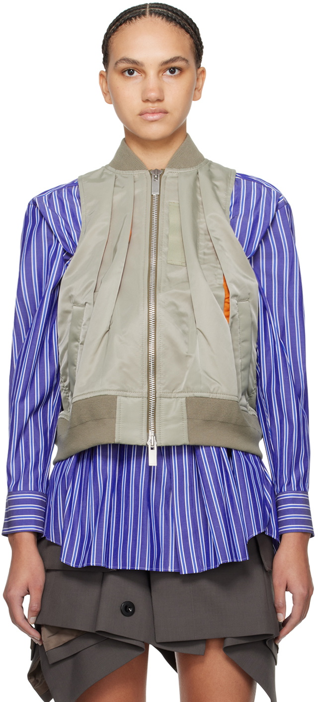 sacai Khaki Pleated Vest Sacai