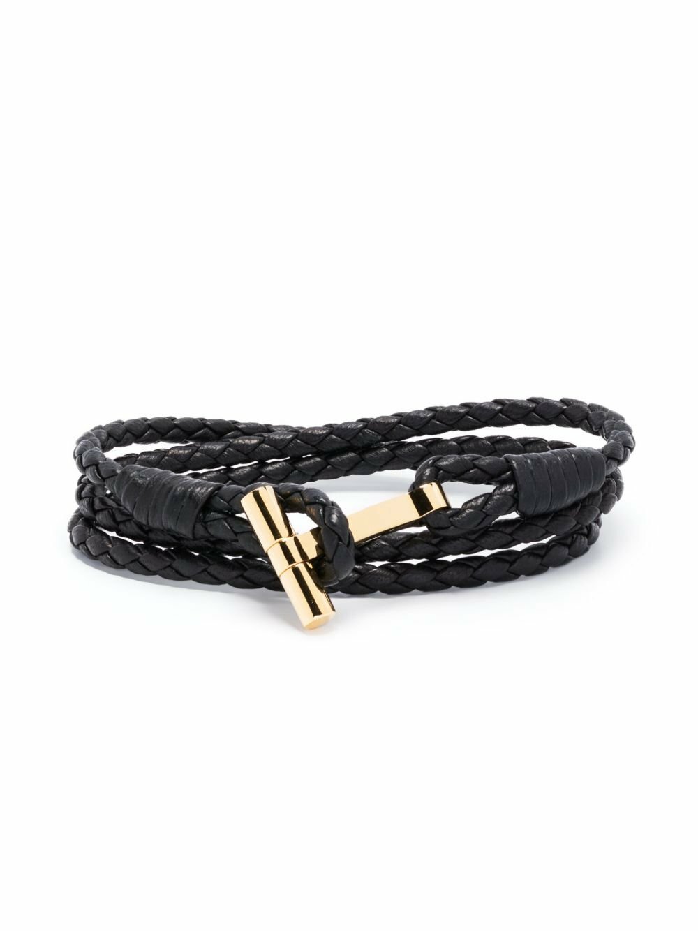 TOM FORD Black T-Plaque Braided Leather Bracelet TOM FORD