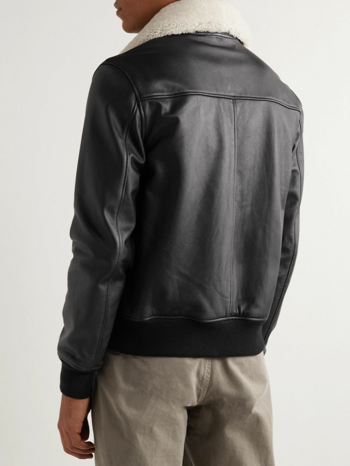 Mr P. - Shearling-Trimmed Leather Bomber Jacket - Black Mr P.