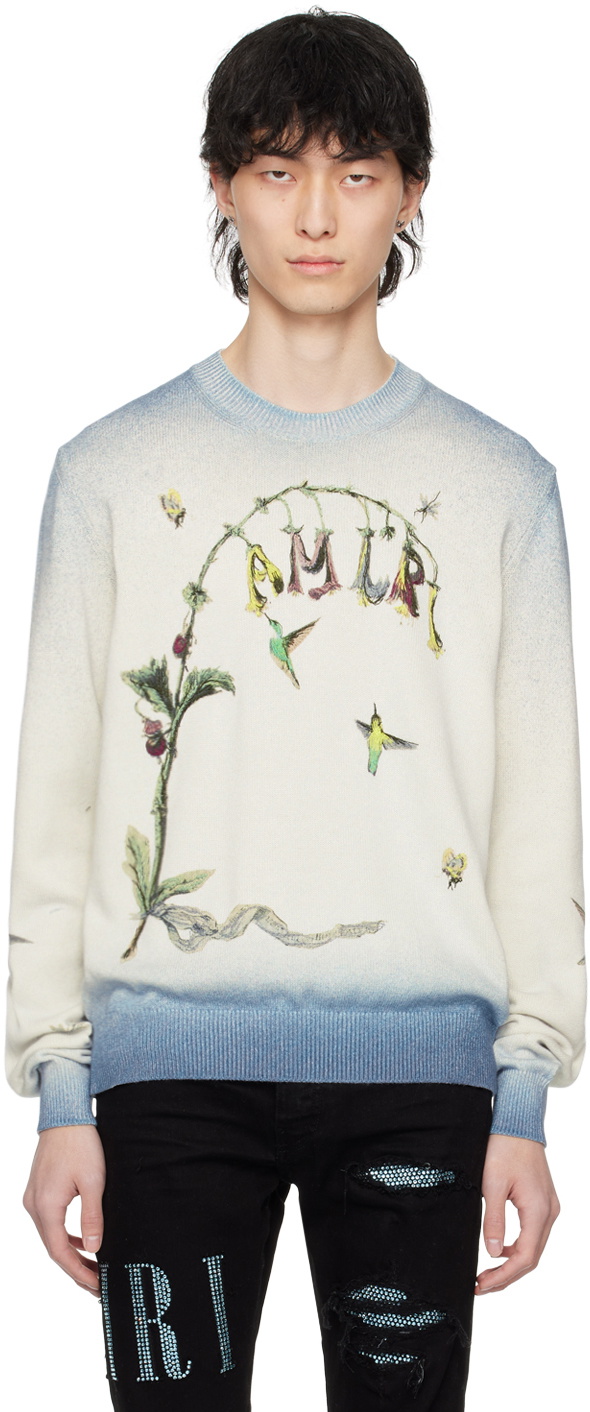 AMIRI Blue Embroidered Hummingbird Sweater Amiri