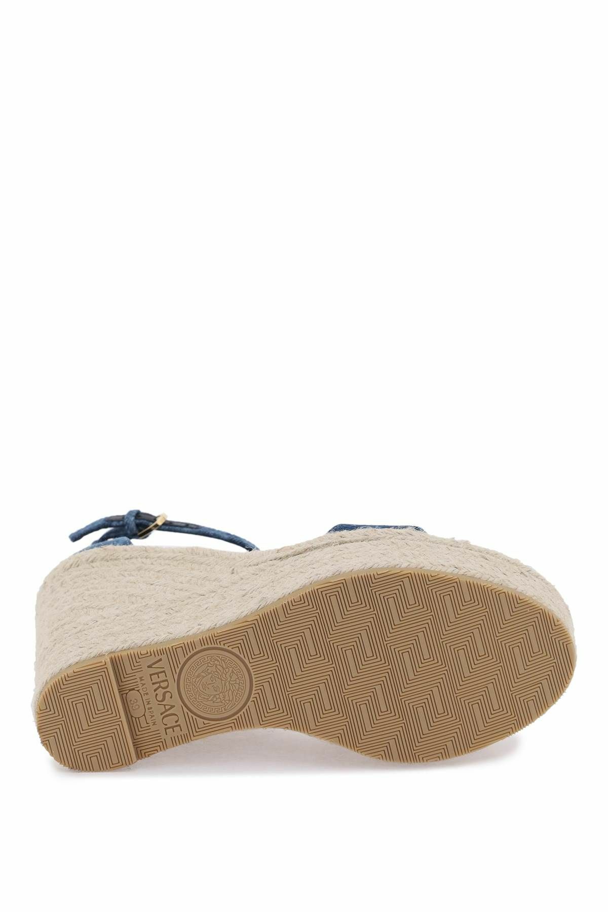 VERSACE denim barocco wedge sandals Blue Versace
