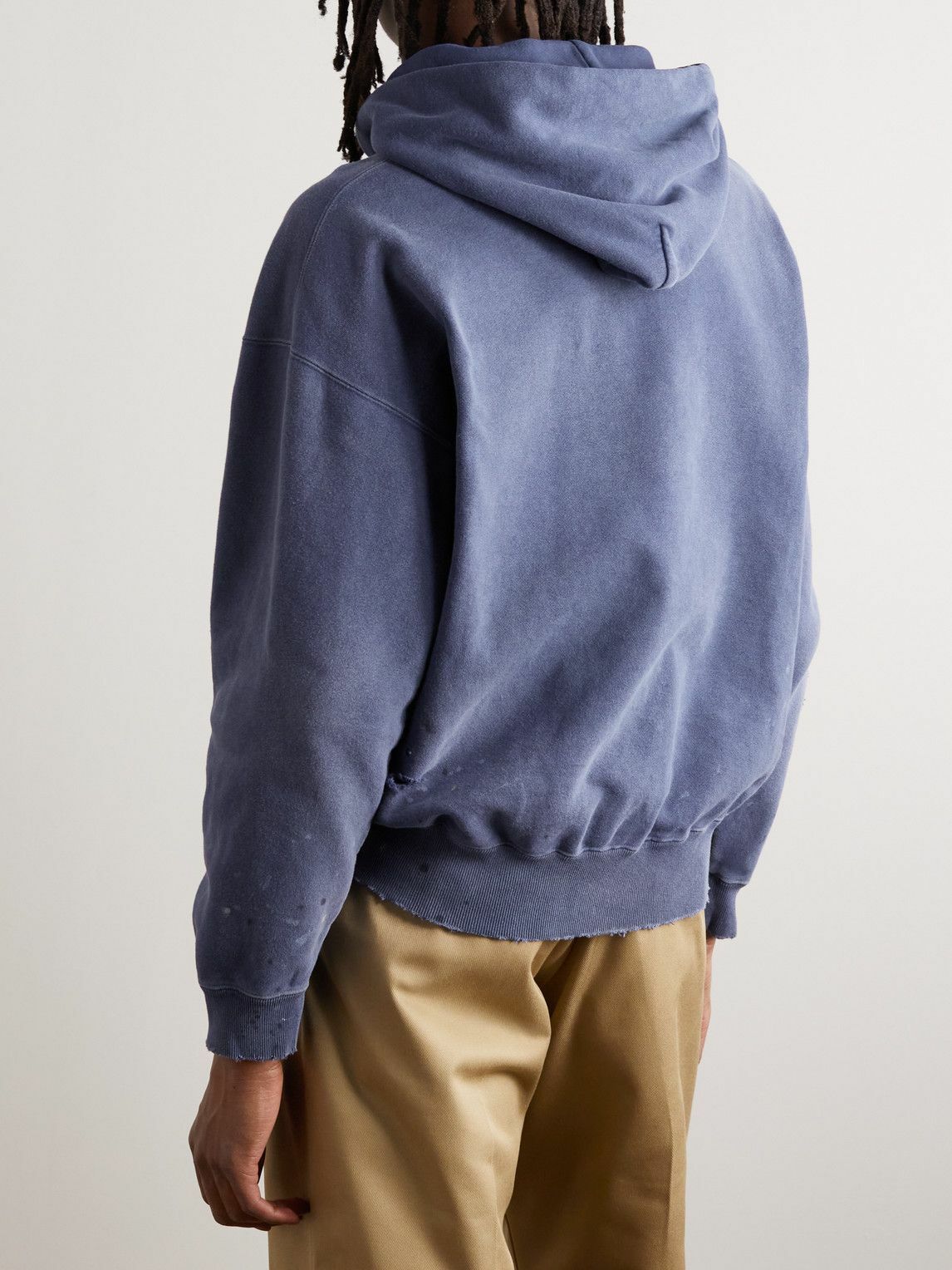 Neighborhood - Distressed Logo-Appliquéd Cotton-Jersey Hoodie - Blue ...