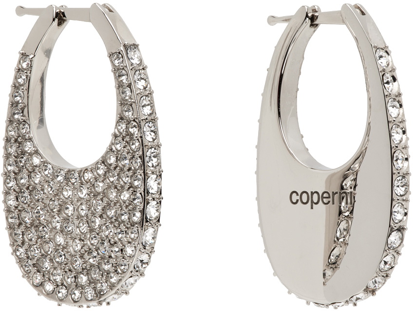 Coperni Silver Crystal Medium Swipe Earrings Coperni