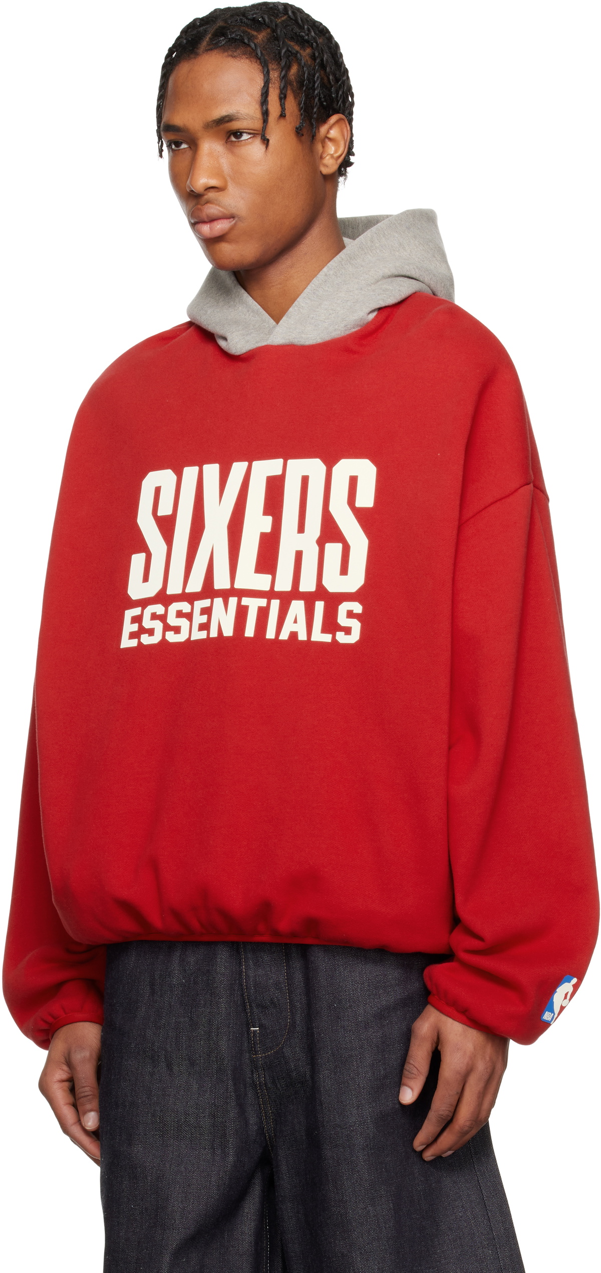 Fear of God ESSENTIALS Red & Gray NBA Sixers Pull Over Hoodie Fear Of ...