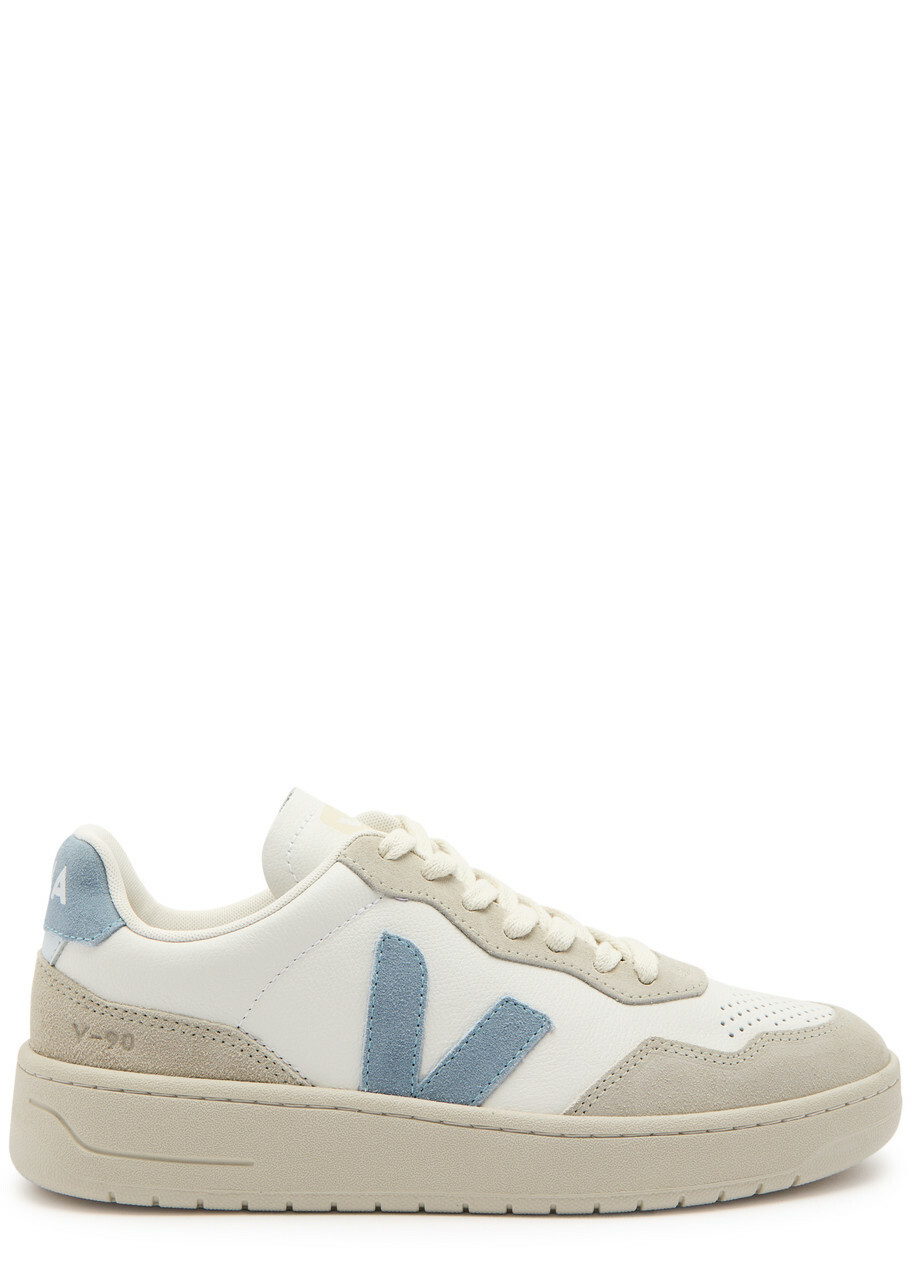 Veja V-90 Panelled Leather Sneakers Blue And White VEJA