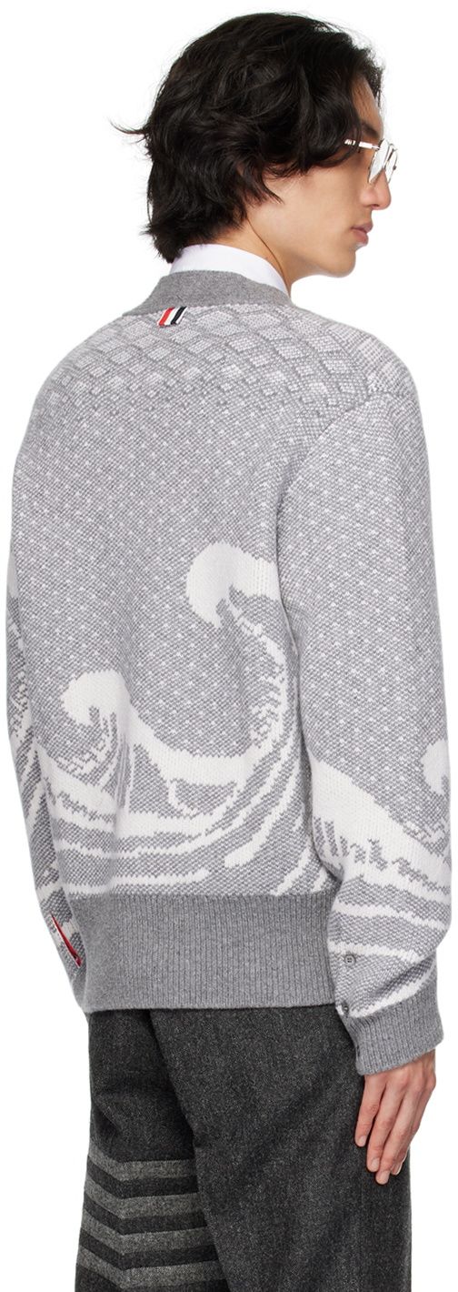Thom Browne Gray Wave Fair Isle Cardigan Thom Browne