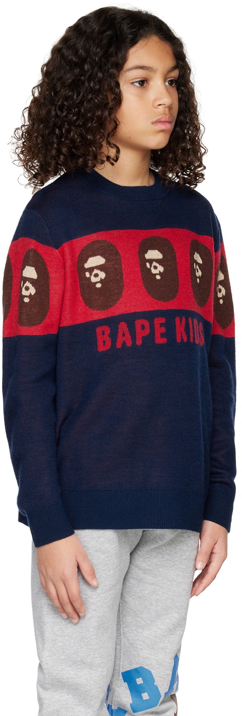 BAPE Kids Navy & Red Ape Head Sweater A Bathing Ape